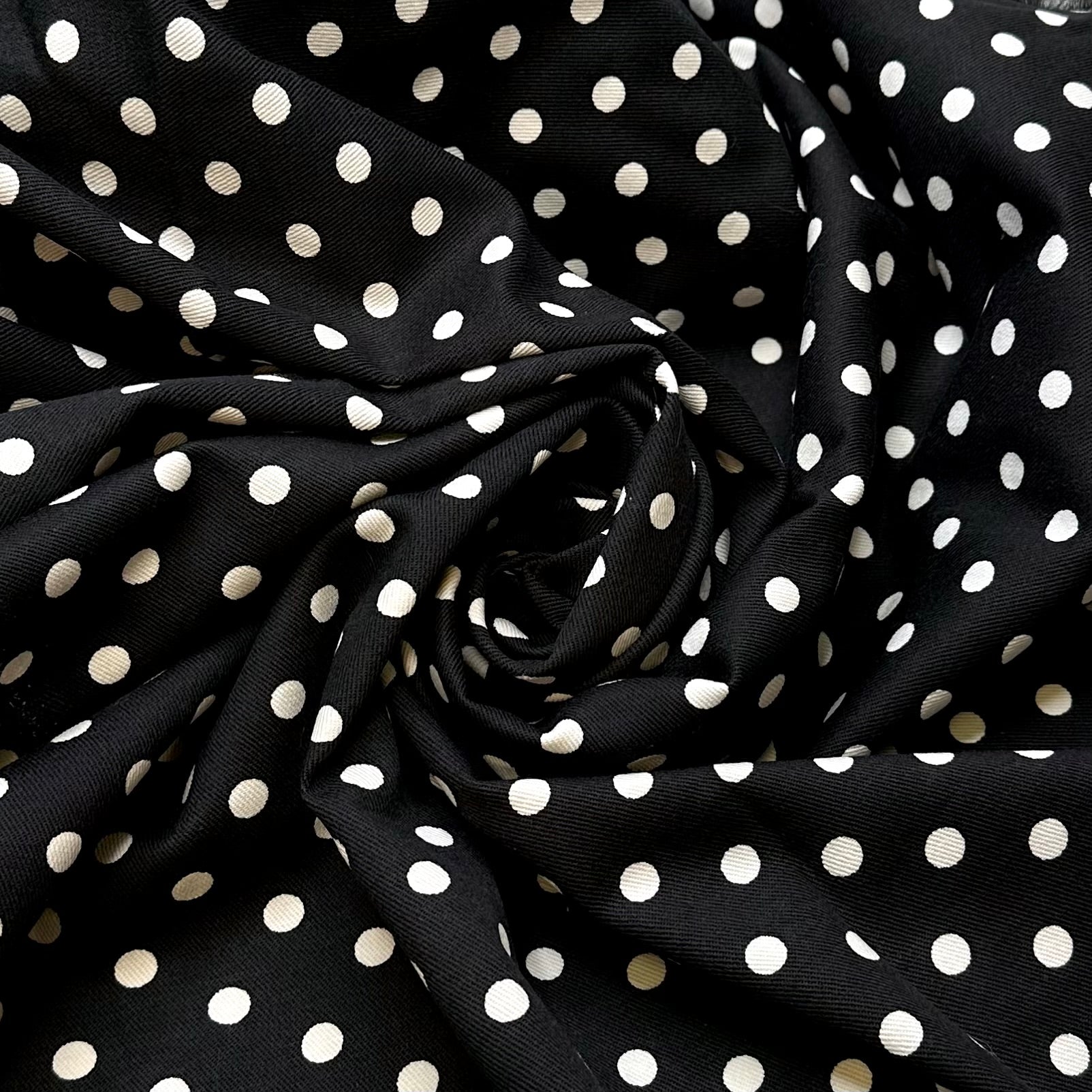 Dot To Dot - Twill Weave Cotton Blend Woven - Black/White Polka Dots ...