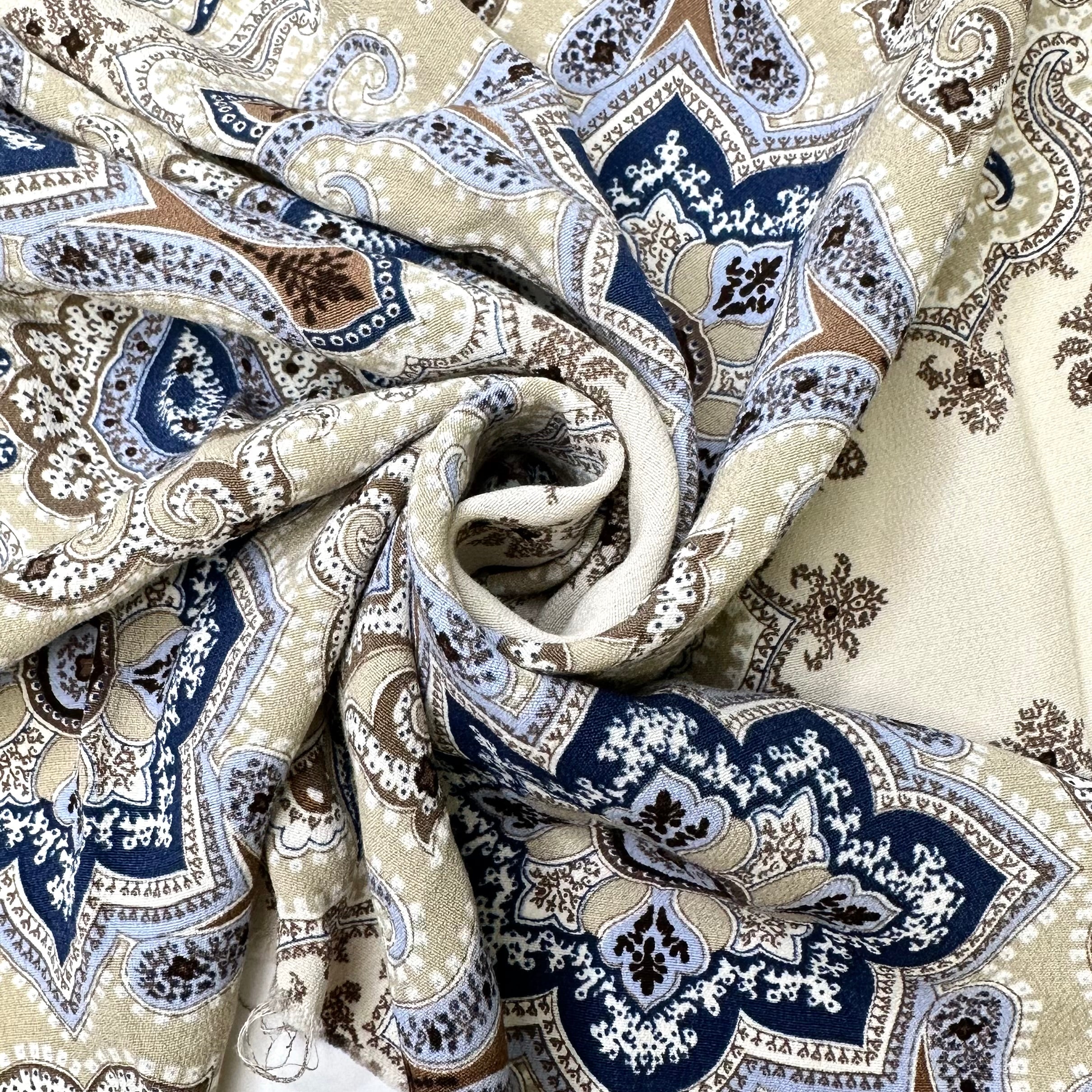 Cheering On The Rebel Forces - Crepe Cotton Blend Woven - Beige/Blue ...