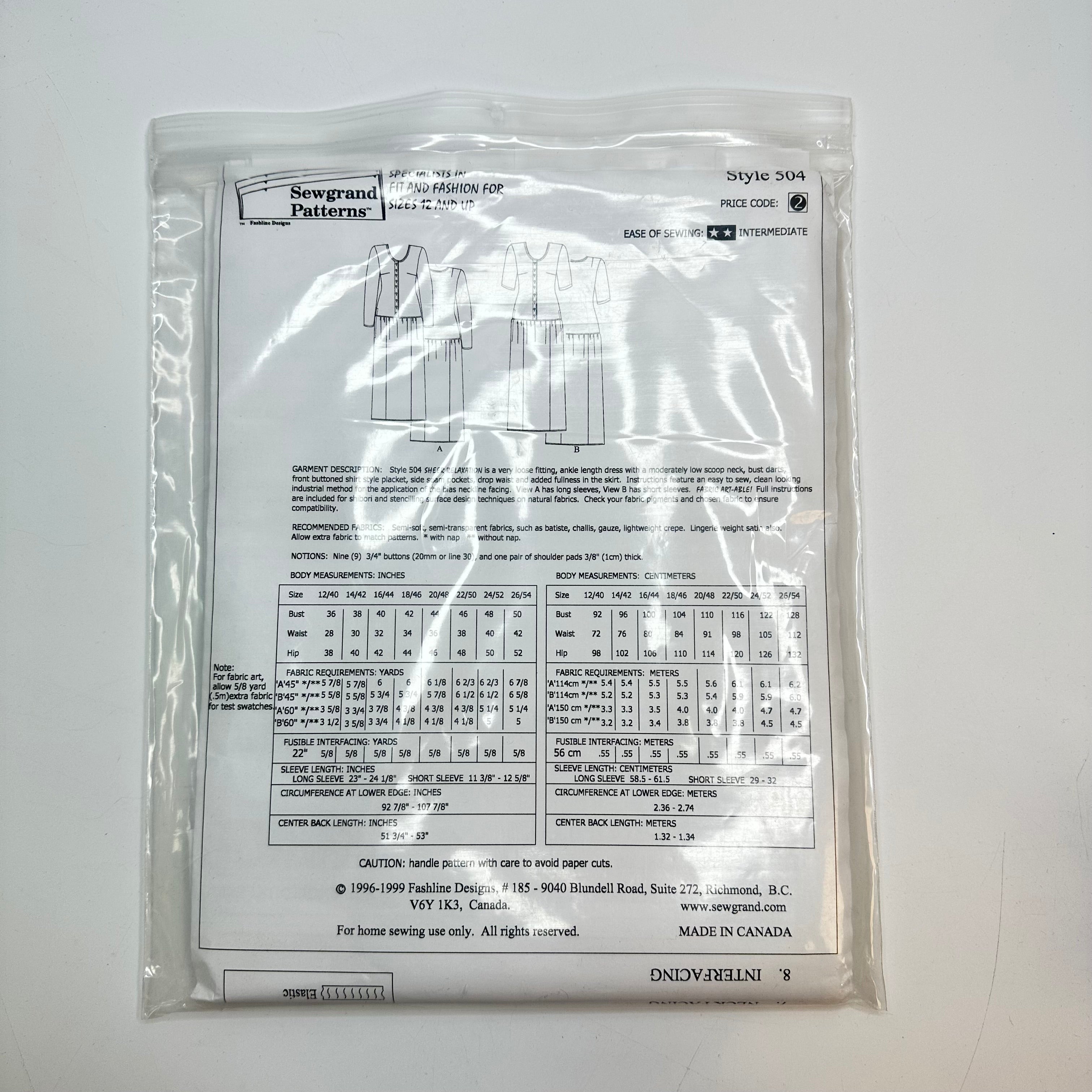 Sewing Pattern - Womenswear - Sewgrand 504 | FABCYCLE