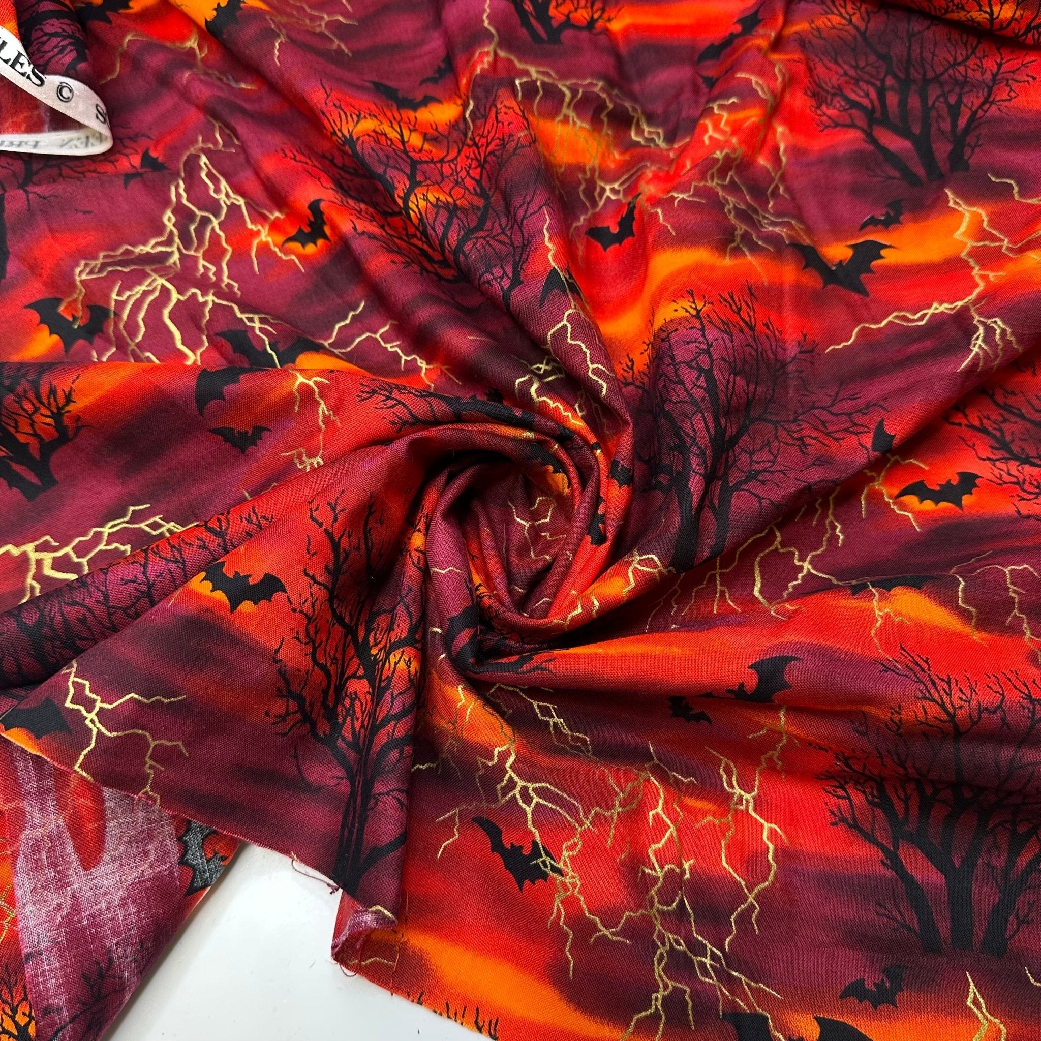 ub-dracula-is-at-it-again-cotton-woven-redblack-bats-trees-lightning ...